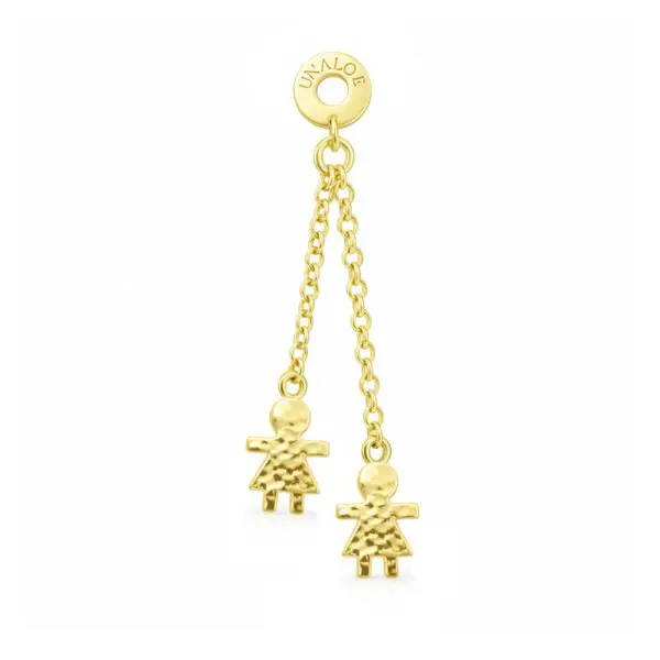 UNALOE Plated Hammered Double Chain Drop Earrings With Family Charms - Gold