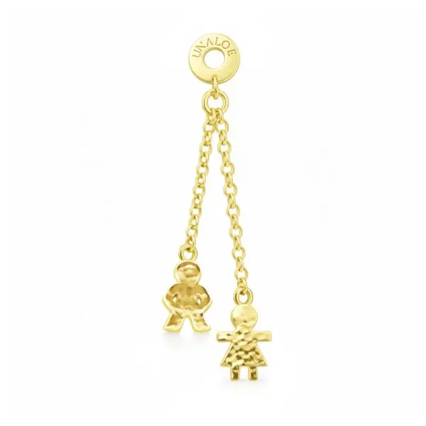 UNALOE Plated Hammered Double Chain Drop Earrings With Family Charms - Gold