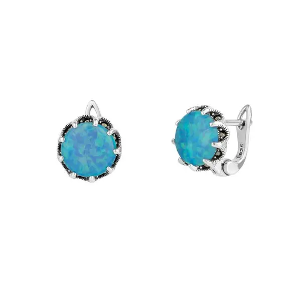 SPERO LONDON High Quality Round Opal Earrings Sterling Silver Light - Blue