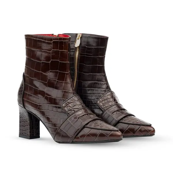 ROSAMUND MUIR LONDON Luciana Crocodile Print Loafer Boots - Brown