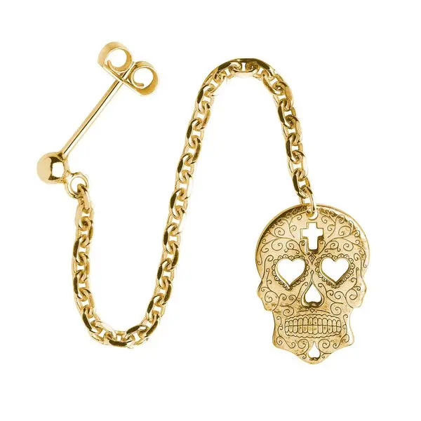CARTERGORE Sugar Skull With Heart Eyes Single Long Drop Earring - Gold