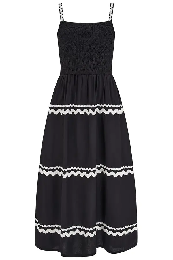 SUGARHILL BRIGHTON Penrose Shirred Sundress Monochrome Ric Rac - Black
