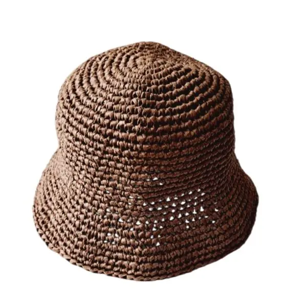 SPRINGMOONATELIER Handmade Raffia Bucket Hat - Brown