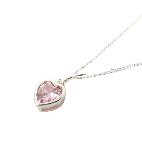 HARFI Silver / Pink Mini Heart Rose Quartz October Birthstone Necklace - Silver/pink