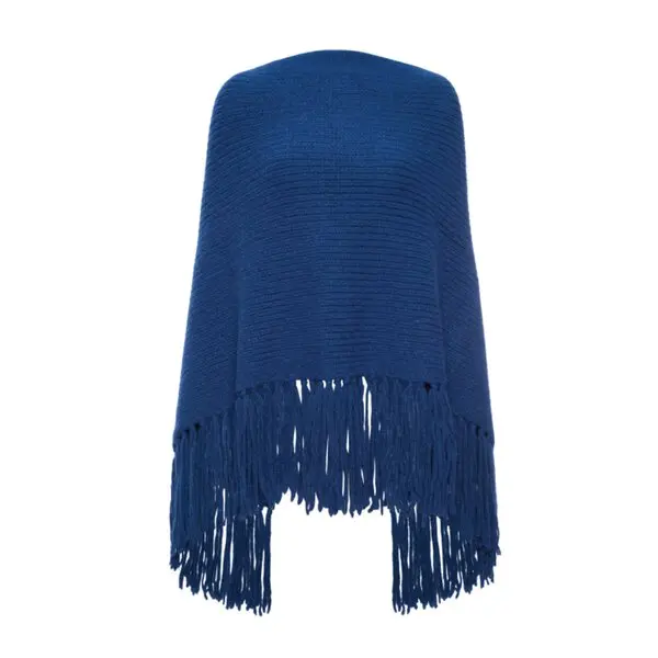 KATRO Fringe Poncho Navy - Blue