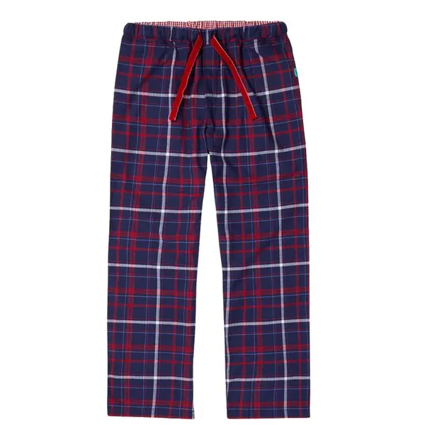 LOUNGERS Blue / Red Soft, Breathable Organic Brushed Cotton Loungewear Trousers In Navy, Red, And White Long Length - Blue/red