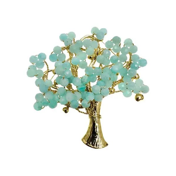 FARRA Handcrafted Amazonite Tree Brooch - Green