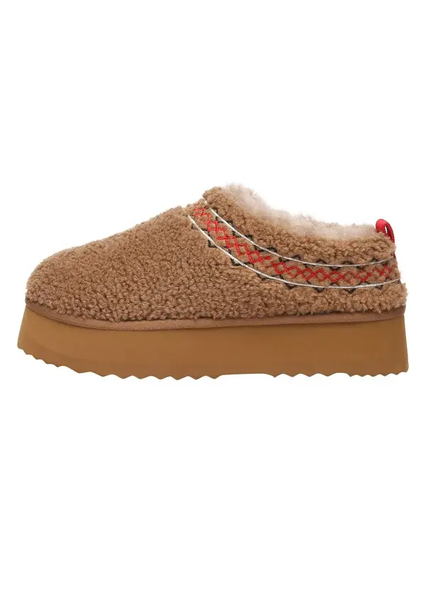 EVERAU AUSTRALIA Lewin Plush Platform Slippers In Chestnut - Brown