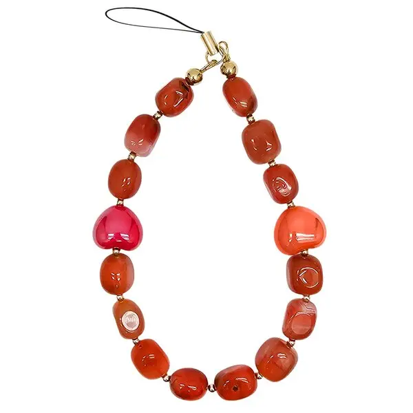 FARRA Nugget Agate With Hearts Phone Strap - Red