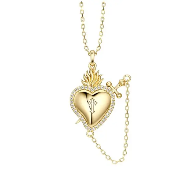 VANIMY Flaming Heart With Dagger Necklace In En - Gold