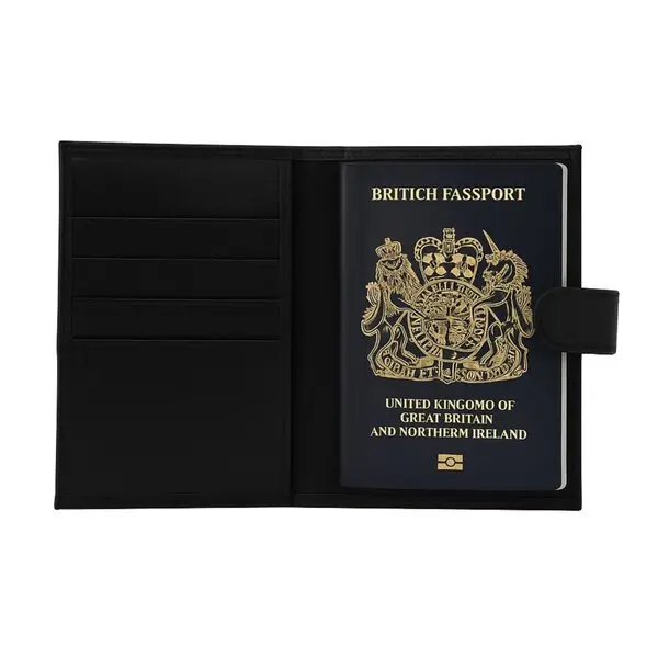VIDA VIDA Luxury Leather Passport Cover With Card Slots - Black