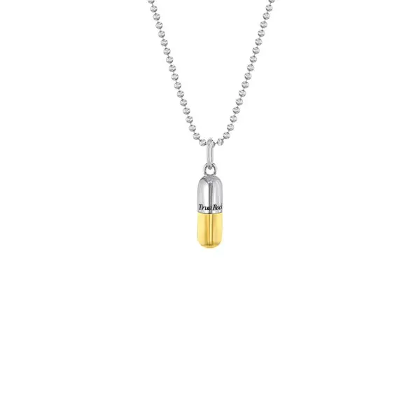 TRUE ROCKS Silver / Gold Small Pill Pendant 2tone Sterling Silver & 18kt Gold-plated On Silver Chain - Silver/gold