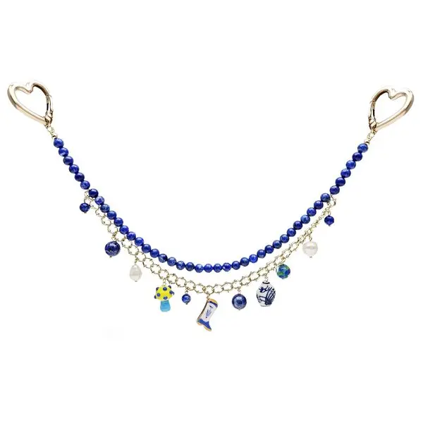 FARRA Lapis With Mushroom And Boots Double Layers Chain Bag Charm - Blue