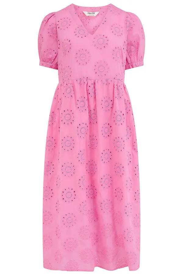 SUGARHILL BRIGHTON Kim Broderie Anglaise, Midi Smock Dress - Pink