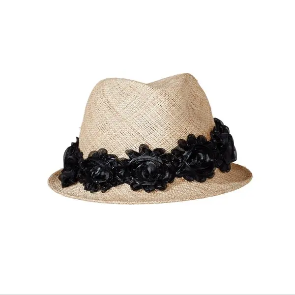 MISA HARADA MILLINERY Neutrals Patti Straw Hat With Embroidery Flowers - Black