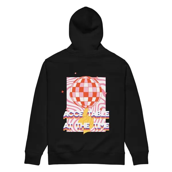 ANCHOR & CREW Acceptable At The Time Disco! Organic Cotton Embroidered Heavyweight Hoodie - Black