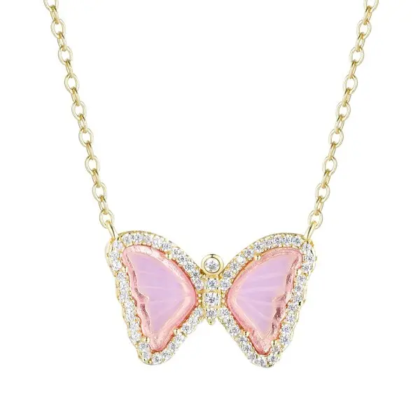 KAMARIA Mini Butterfly Necklace In Light Pink - Gold