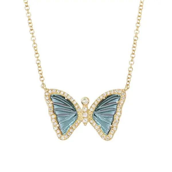 KAMARIA Mini London Topaz Butterfly Necklace With Diamonds - Blue