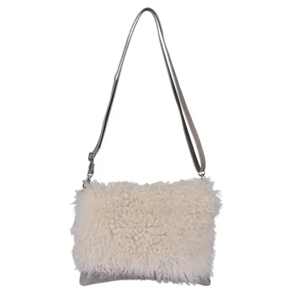 OWEN BARRY White / Grey Sheepskin Crossbody Clutch Ivory Frigate Grey Dartmoor - White/grey