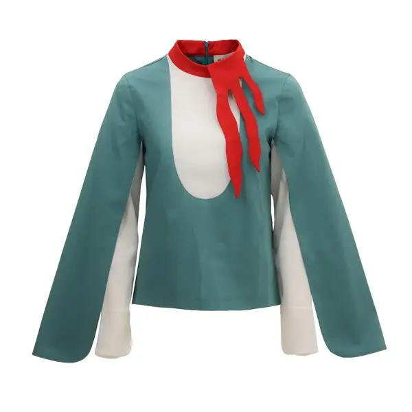 JULIA ALLERT Designer Blouse With Contrast Sleeves Turquoise - Green