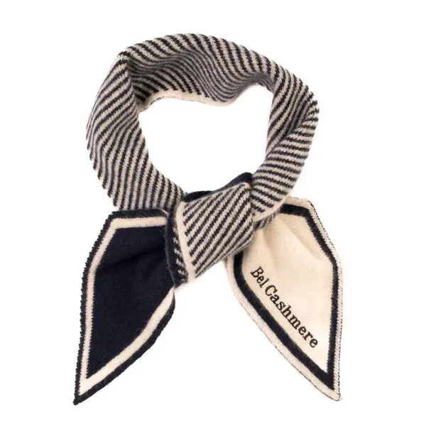 BEL CASHMERE Blue / White Stripped Cashmere Scarf Navy - Blue/white