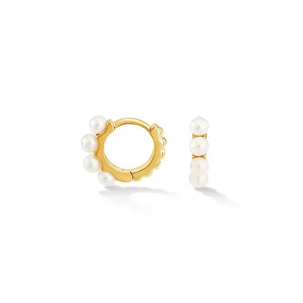 DOWER & HALL Small White Pearl Huggie Hoops In Vermeil - Gold