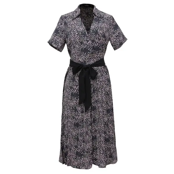 SMART AND JOY Pleats Printed Tea Dress And Added Belt Navy & Pink - Black