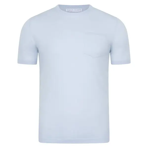 PAUL JAMES KNITWEAR Ultra Fine Cotton Eduard Knitted Pocket T-shirt Pale - Blue