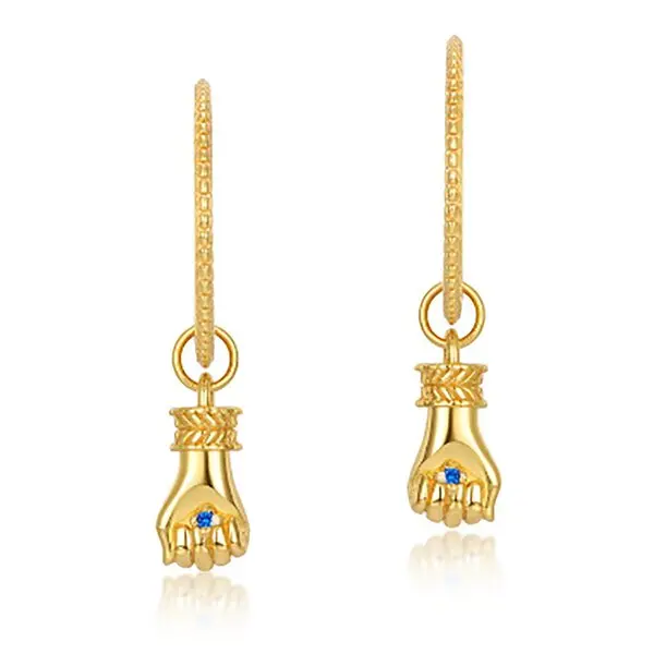 JANUS EDINBURGH Vermeil Silver Ata Hand Fist Detachable Hoop Earrings - Gold