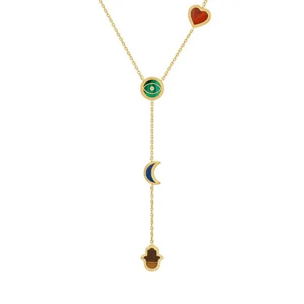 KARMA AND LUCK Celestial Wisdom Multi-symbol & Multi-gemstone Necklace - Gold