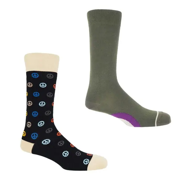 PEPER HAROW - MADE IN ENGLAND Big Target Olive & Peace Socks Bundle - Black