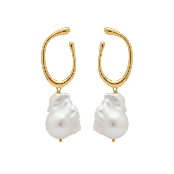 LINYA JEWELLERY Big Natural Baroque Pearl Dangle Silver Earring - Gold