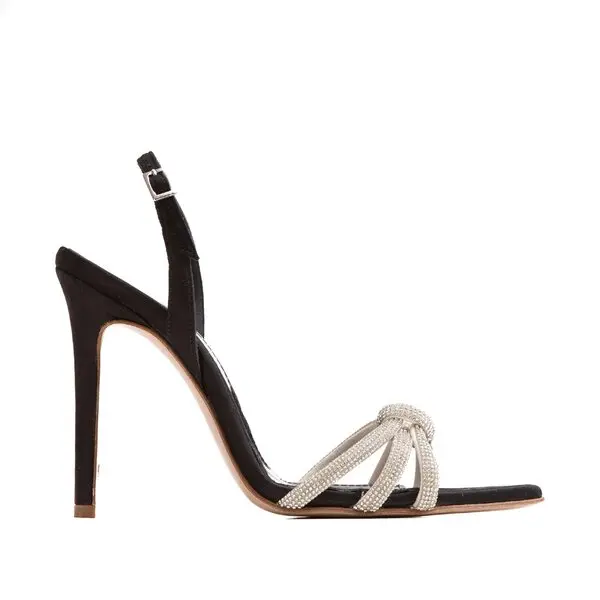 GINISSIMA Daisy Silver Crystals And Satin Sandals - Black