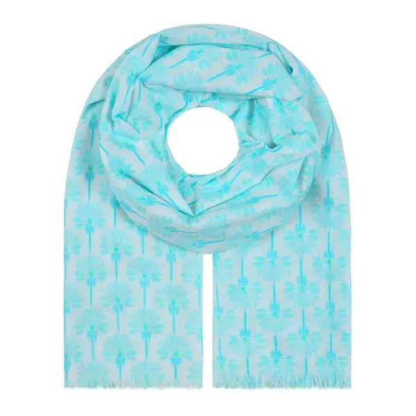 LUELLA FASHION Neutrals Large Cotton Scarf Printed Pattern Aqua - Blue