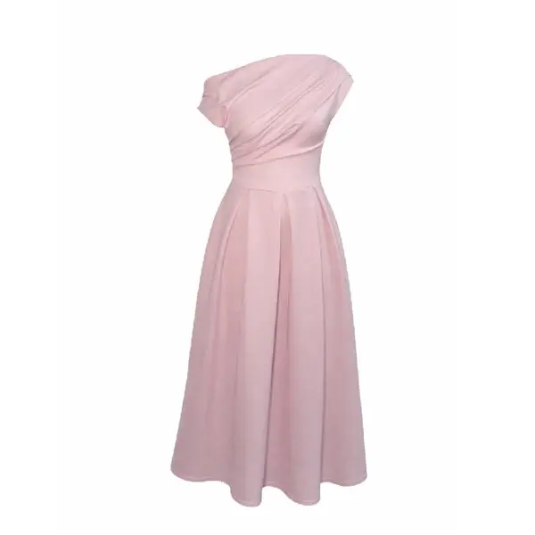 GIRL IN MIND Betty Asymmetric Neckline Skater Midi - Pink