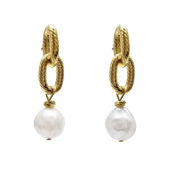 FARRA Timeless Freshwater Pearl Dangle Earrings - White