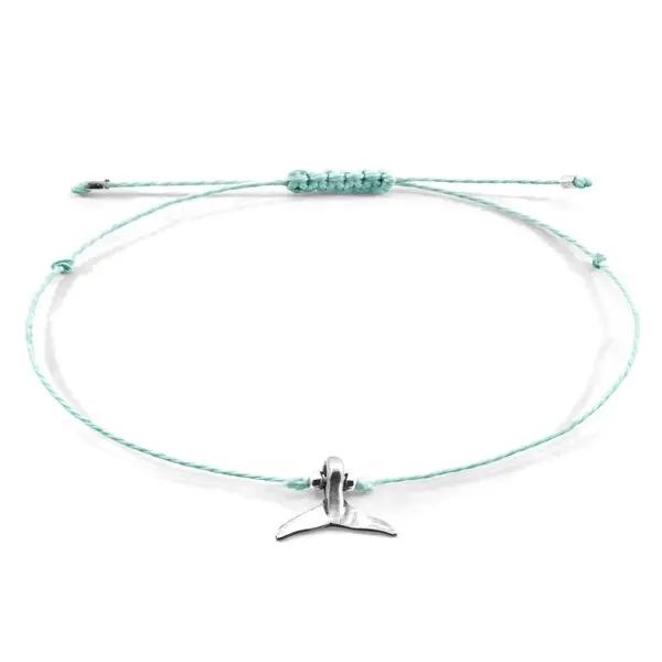 ANCHOR & CREW Turquoise Think Ocean Mini Whale Silver & Rope Macrame Bracelet - Blue