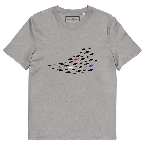 ANCHOR & CREW Heather Fish Where's William Going? Organic Cotton T-shirt - Grey