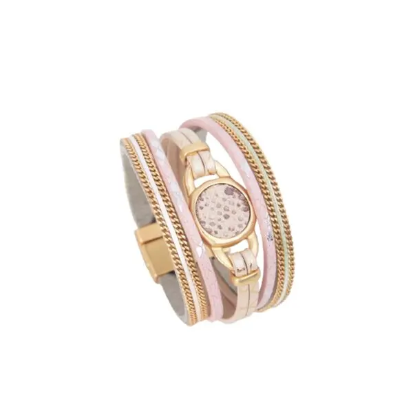 Saachi Soft Pink Multi Medallion Bracelet - Gold