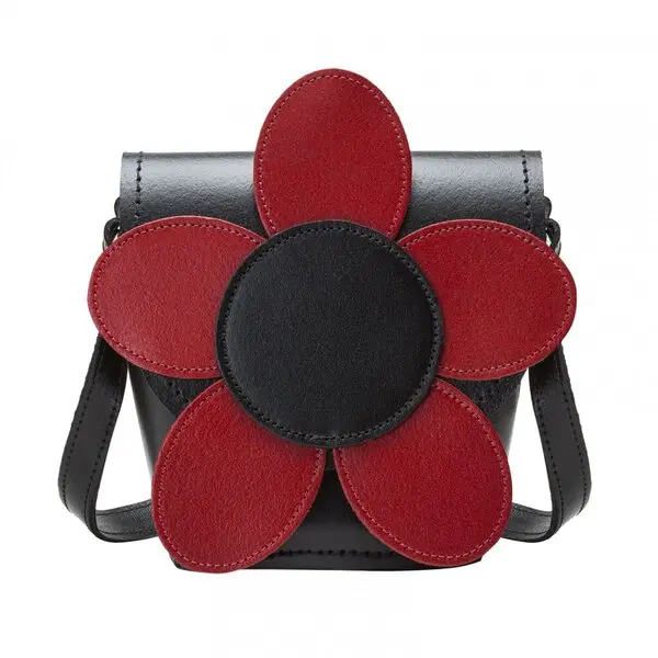 ZATCHELS Black / Red Handmade Leather Daisy Barrel Bag Poppy Red - Black/red