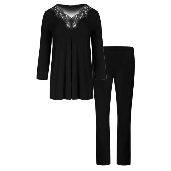 OH!ZUZA NIGHT&DAY Viscose Pyjamas With Lace - Black