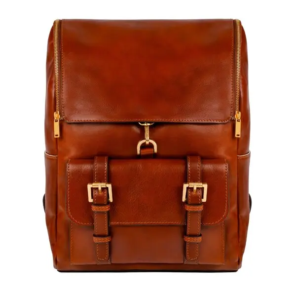 TIME RESISTANCE Large Leather Backpack Cognac The Odyssey - Brown