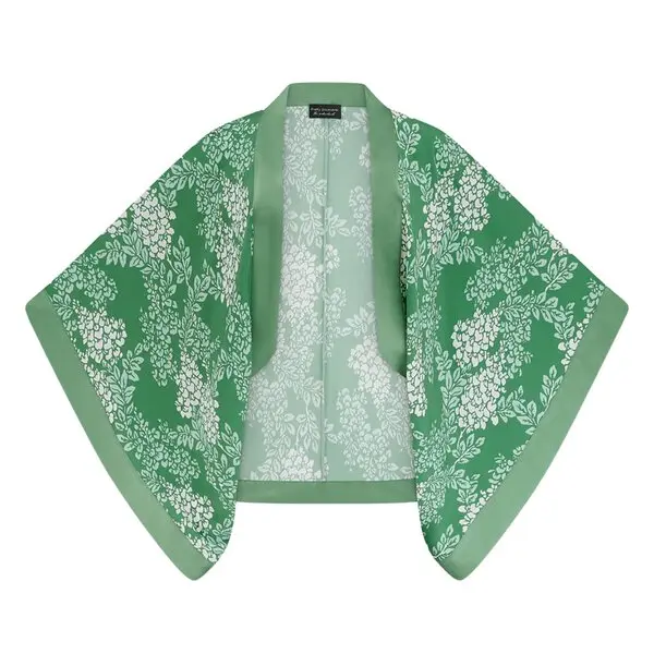 PRETTY ECCENTRIC Kimono Shrug In Wisteria Print - Green