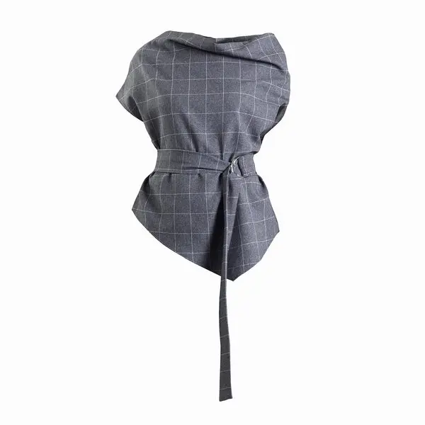 MEEM LABEL Theo Grid Asymmetric Top - Grey