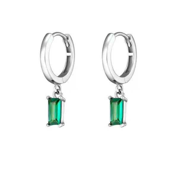 SCREAM PRETTY Silver / Green Silver Green Baguette Charm Hoop Earrings - Silver/green