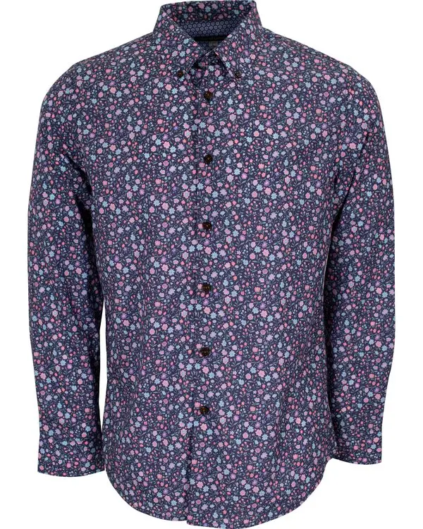 LORDS OF HARLECH Morris Ditzy Daisy Shirt In Skipper - Blue