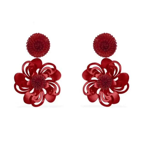 Pat’s Jewelry Pompom Flower Earrings - Red
