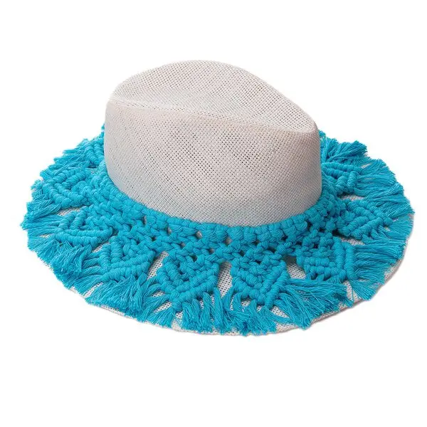 SPEIRA Panama Style Hat Macrame Mykonian - Blue