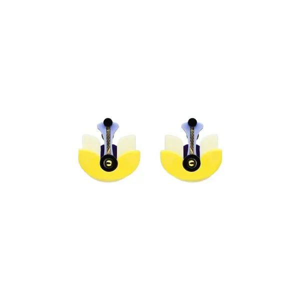GISSA BICALHO Handmade Acrylic Earring Short Lotus Flower - Yellow