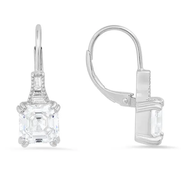 KYLIE HARPER Vintage Asscher Cut Diamond Cz Leverback Earrings In Sterling - Silver
